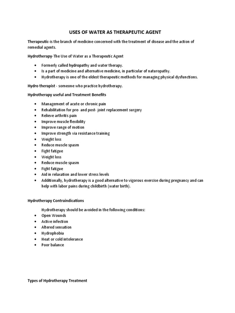 Uses of Water As Therapeutic Agent | PDF | Clinical Medicine | Physical ...