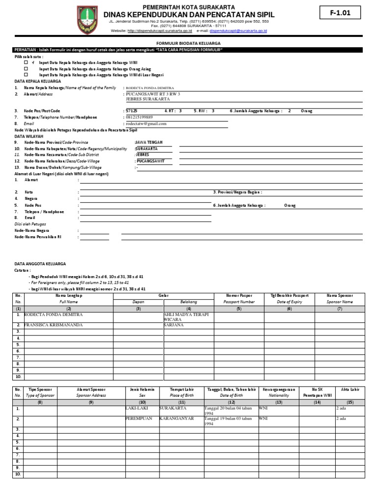FORMULIR-1 01 Formulir Biodata Keluarga | PDF