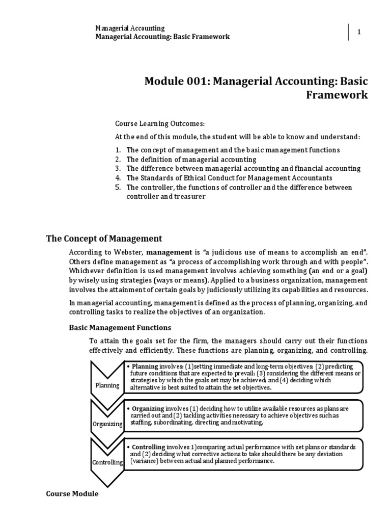 Week 1 - Lesson 1 Managerial Accounting Basic Framework | PDF ...