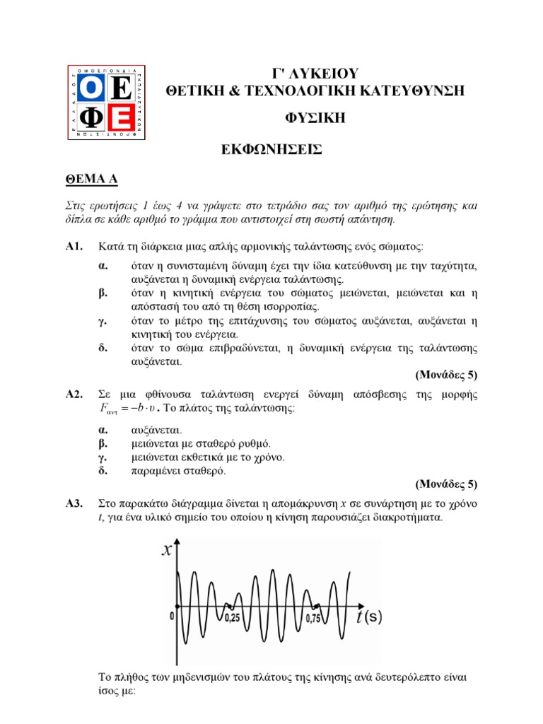 ΘΕΜΑΤΑ ΟΕΦΕ 2011 - ΦΥΣΙΚΗ Γ ΛΥΚΕΙΟΥ ΚΑΤΕΥΘΥΝΣΗΣ + ΑΠΑΝΤΗΣΕΙΣ | PDF