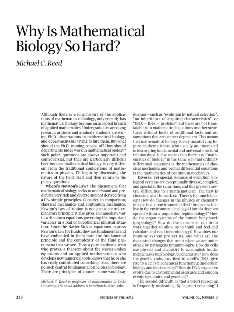 Why Is Mathematical Biology So Hard | PDF | Mathematics | Enzyme