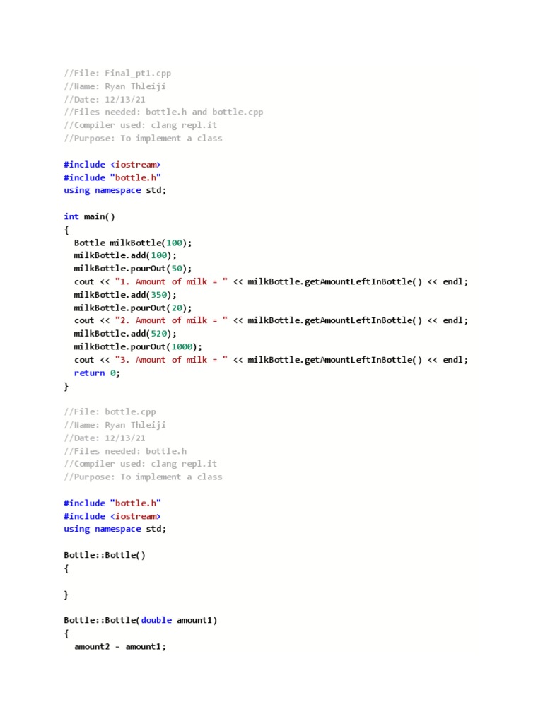Iostream Bottle.h: #Include #Include " " Using Namespace Int | PDF | C++ | Computer Engineering