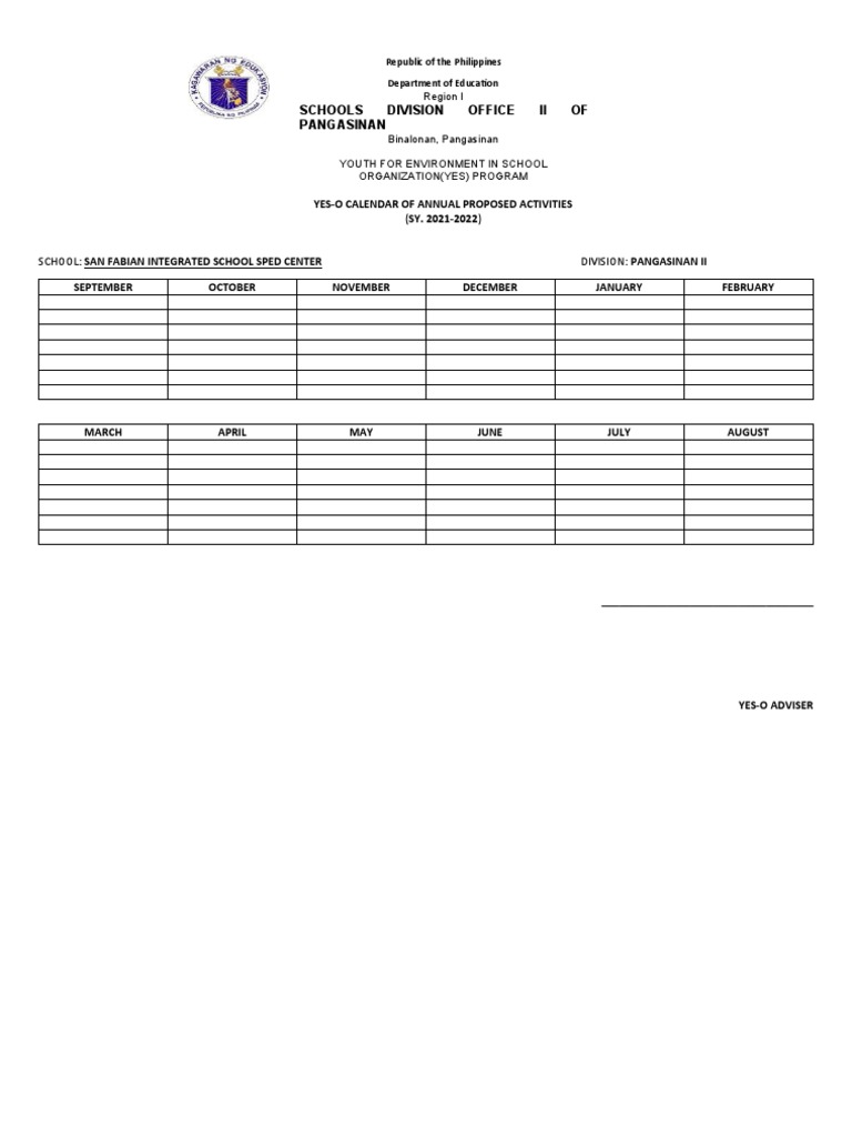 Schools Division Office Ii of Pangasinan: Yes-O Calendar of Annual ...