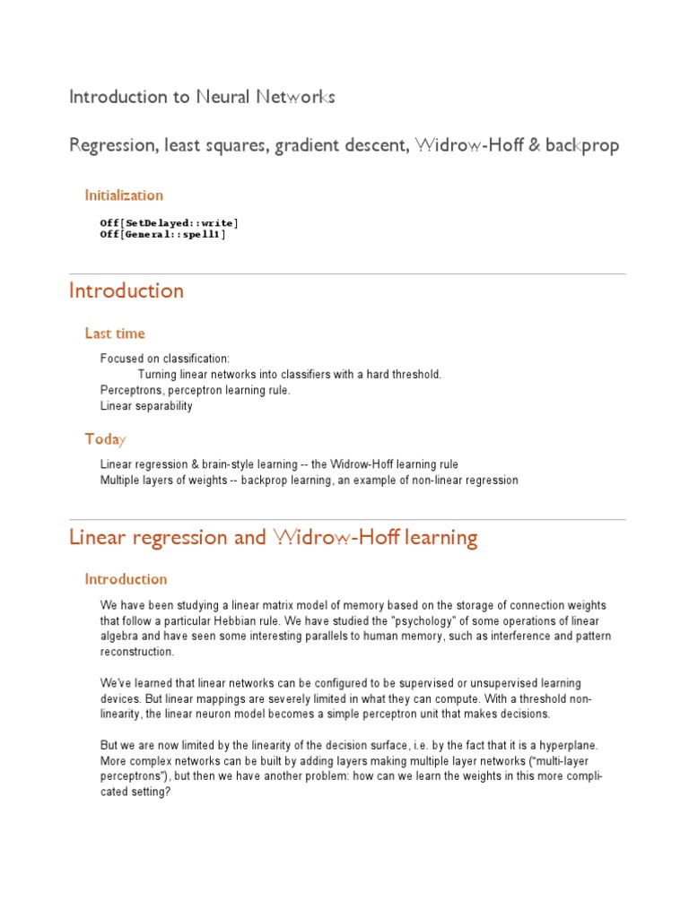 Introduction To Neural Networks Regression, Least Squares, Gradient Descent, Widrow-Hoff ...