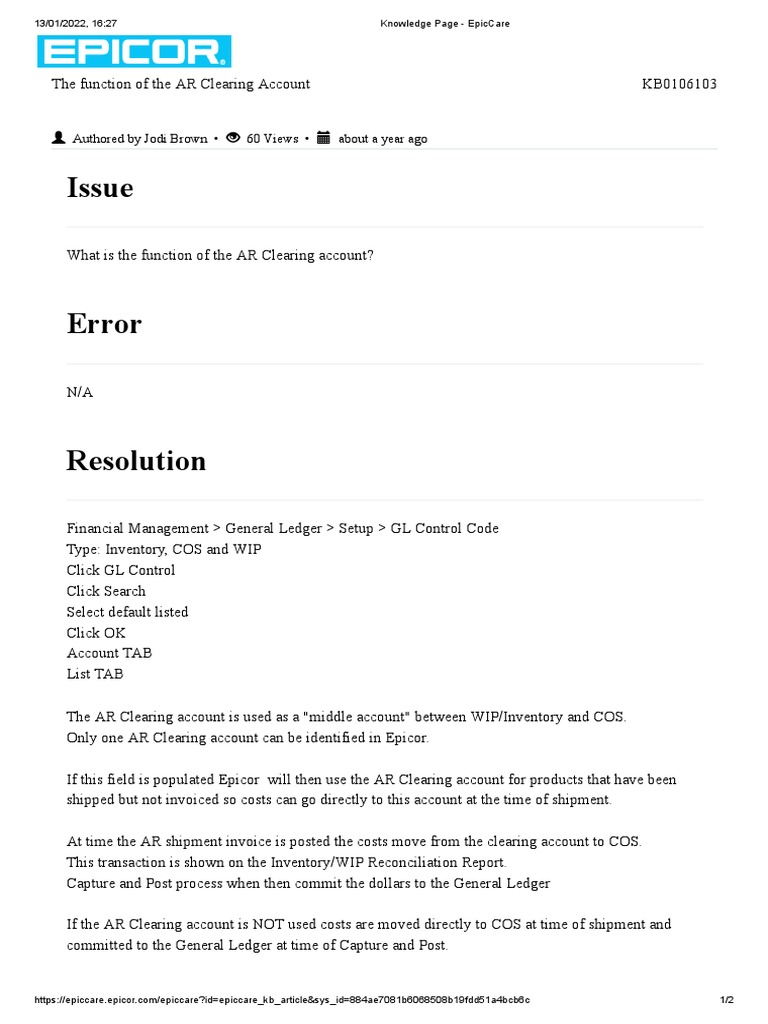 KB AR Clearing Meaning | PDF | Invoice | Inventory