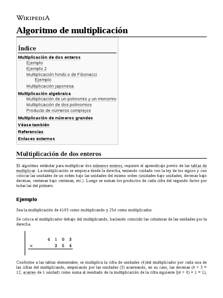 Algoritmo De Multiplicación Pdf Algoritmos Multiplicación