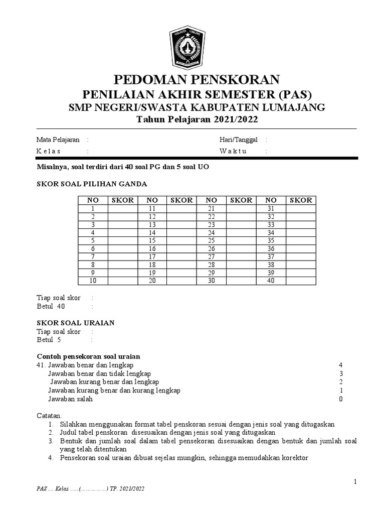 Format Tabel Penskoran | PDF
