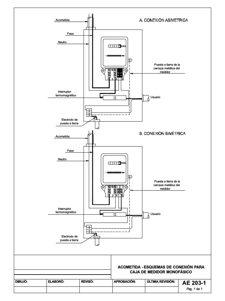 Ae 203-1 Acometida - Esquemas de Conexion para Caja de Medidor Monofasico | PDF