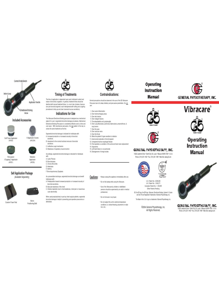 g5 Medical Devices Vibracare Operating Manual | PDF | Diseases And ...