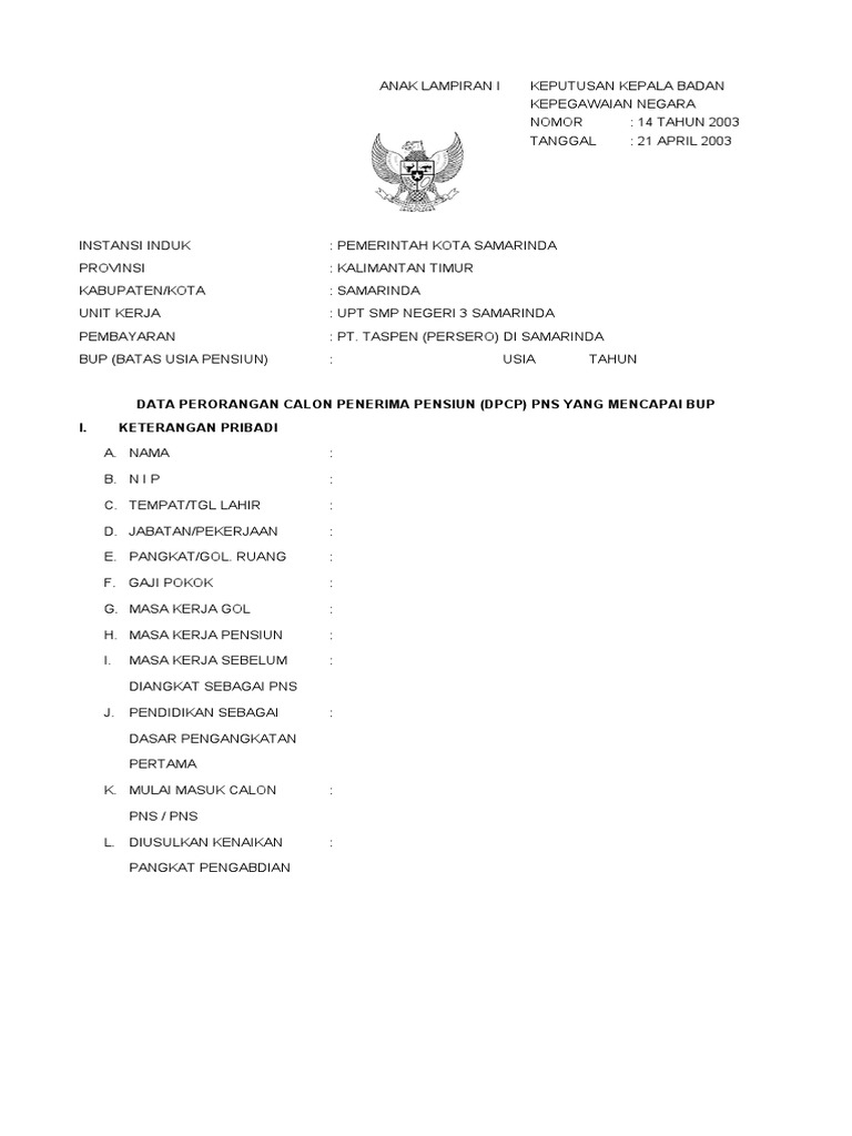 (DPCP) Data Perorangan Calon Penerima Pensiun | PDF