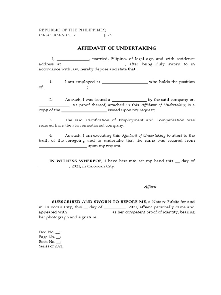 Affidavit of Undertaking - COE | PDF | Law