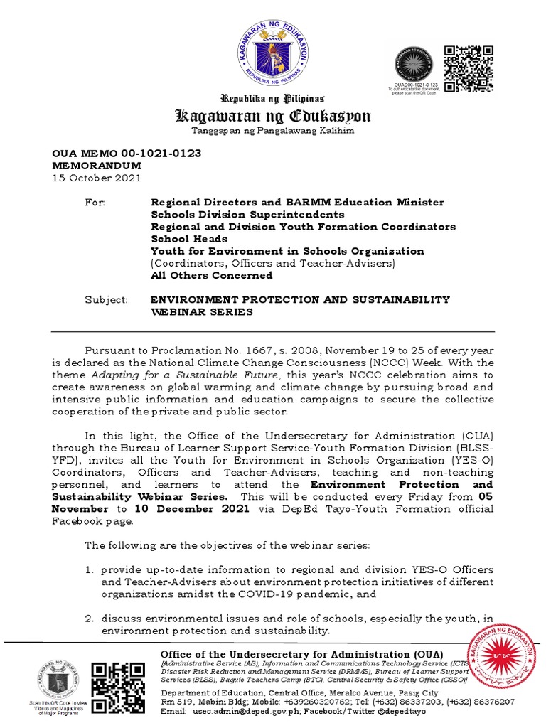 OUA - Memo - 1021123 Environment Protection and Sustainability Webinar ...