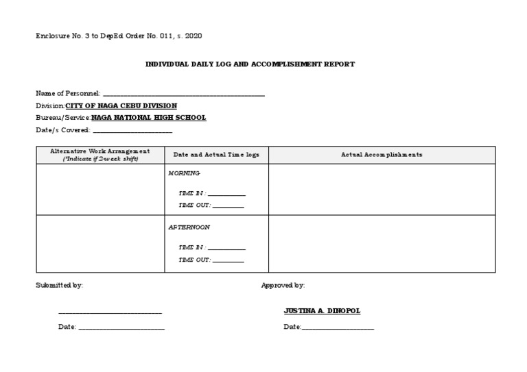 Blank Individual Daily Log and Accomplishment Report | PDF