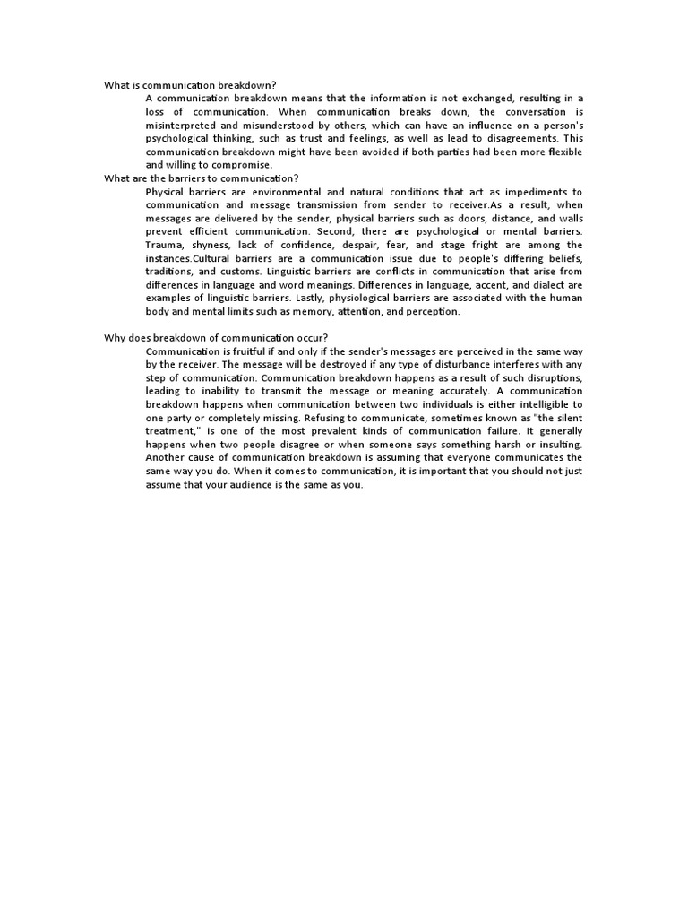What Is Communication Breakdown PDF Communication Mental Disorder