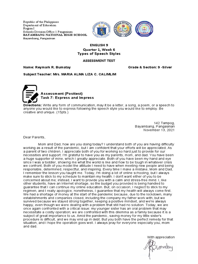 Reymark Bumatay - Q1, WK 6 Assessment | PDF | Wellness