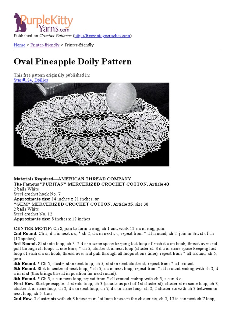 Oval Pineapple Doily Pattern 1 | PDF | Crochet | Textiles