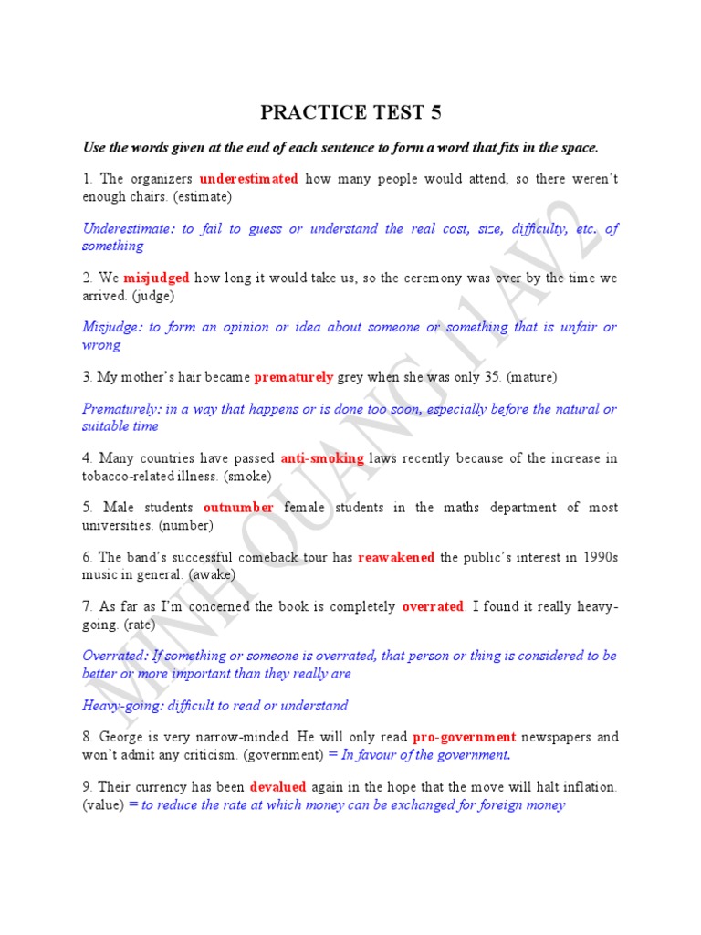 Practice Test 5 - Answer Key | PDF | Employment