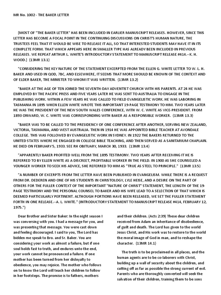 Baker Letter | PDF | Jesus | God
