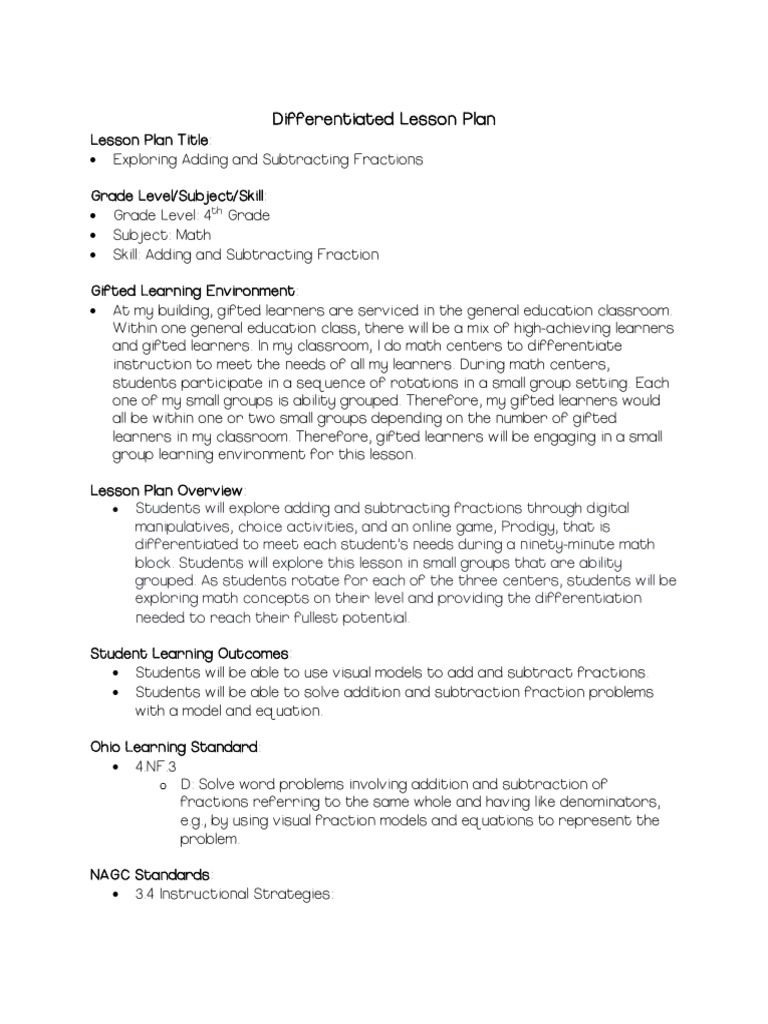 Differentiated Lesson Plan - Kirsten Fox | PDF | Differentiated ...