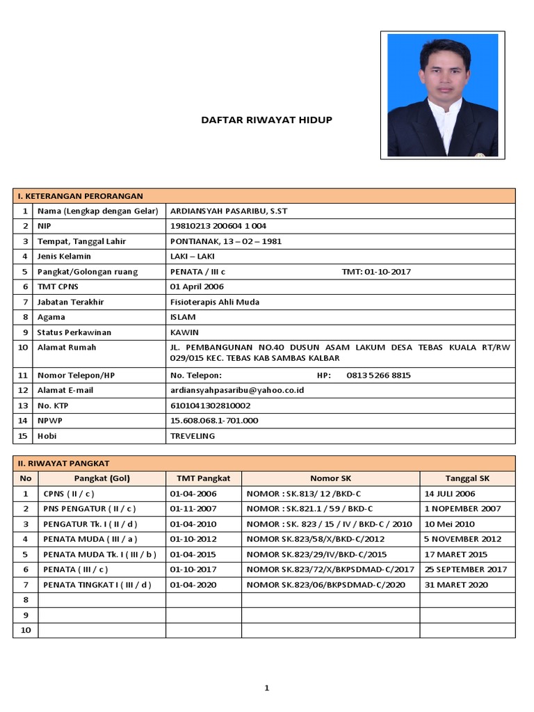 Format Daftar Riwayat Hidup PNS | PDF