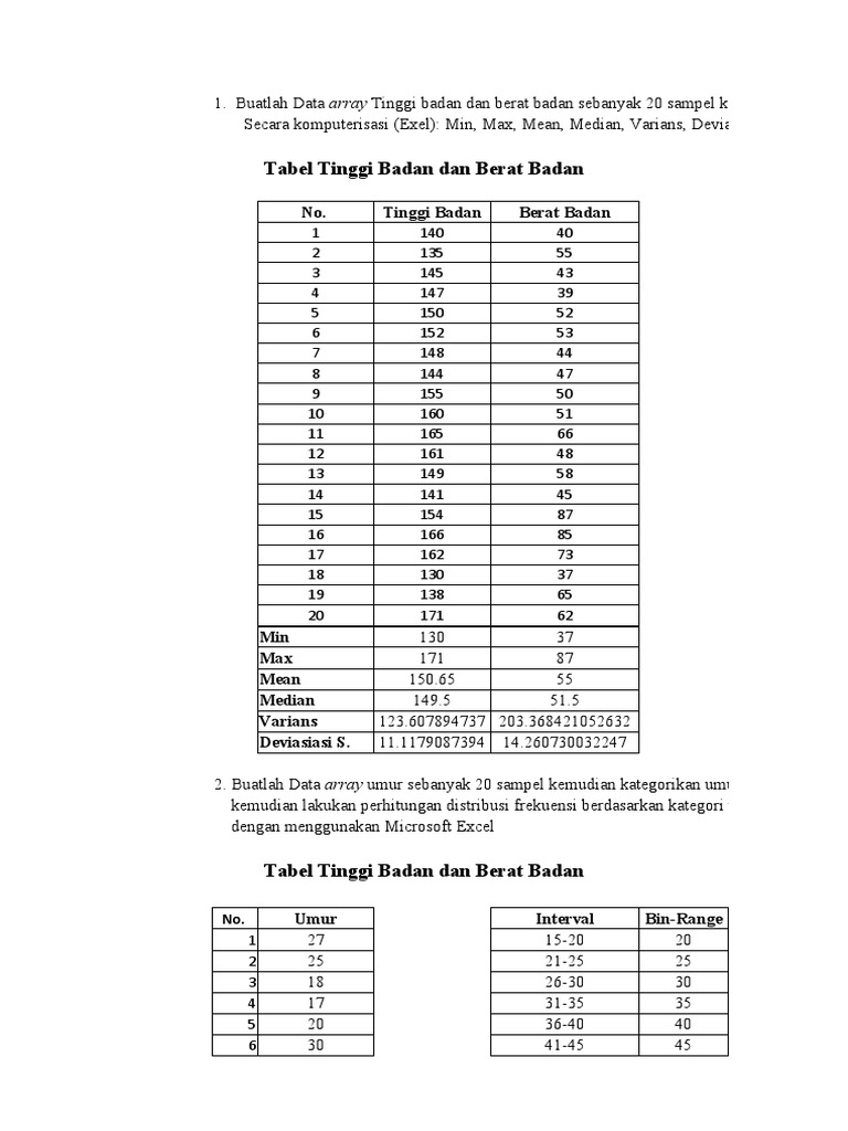 Analisis Statistik Tinggi & Berat Badan | PDF