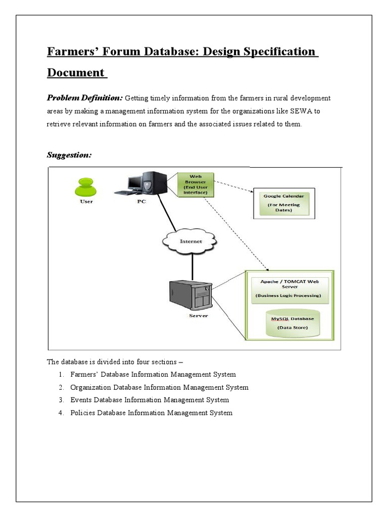 Farmers' Forum Database: Design Specification Document: Problem ...