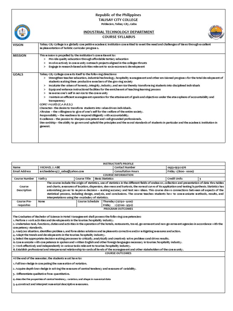 Basic Statistics Course Syllabus | PDF | Normal Distribution | Statistics
