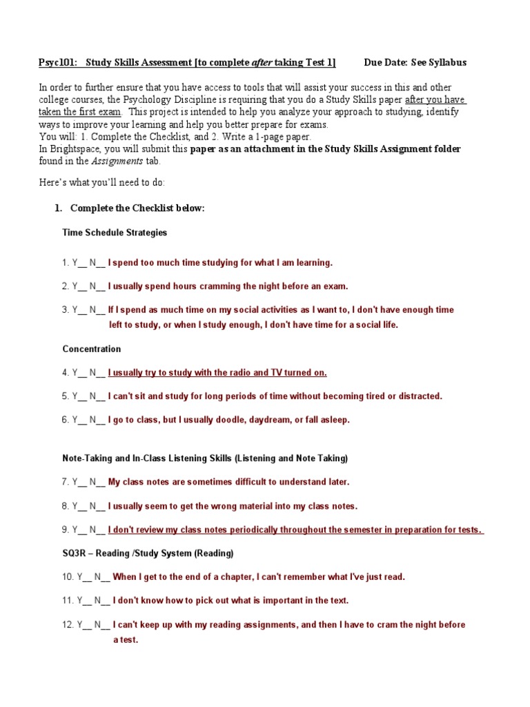 Study Skills Paper Instructions | PDF | Study Skills | Test (Assessment)