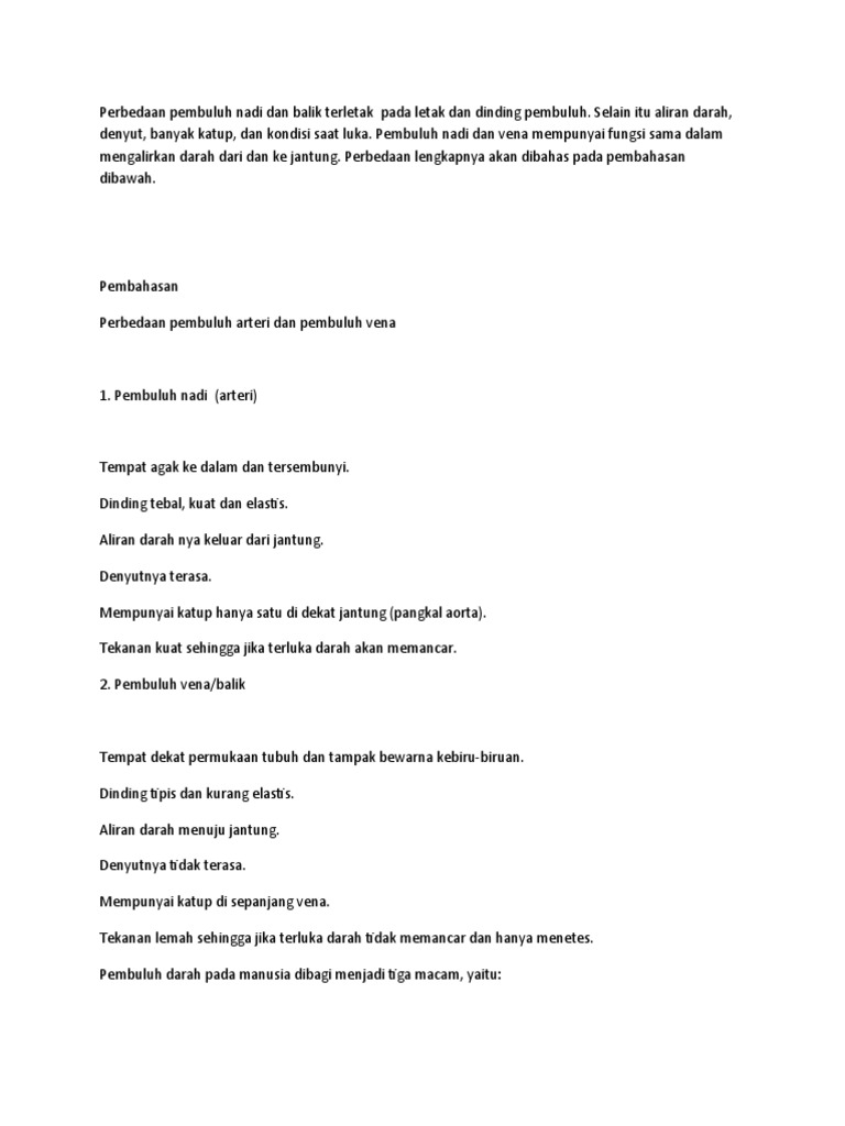 Perbedaan Arteri dan Vena | PDF | Perjalanan