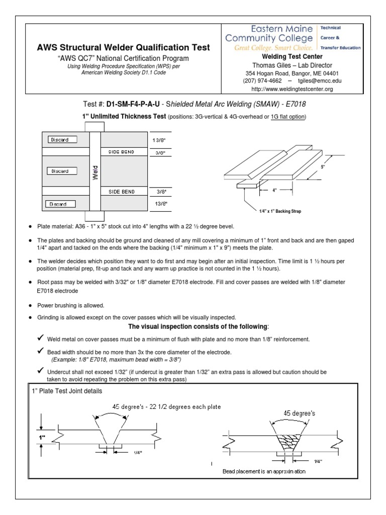 Lay Out AWS Plate Test 1 Inch SMAW D1.1 | PDF | Welding | Construction