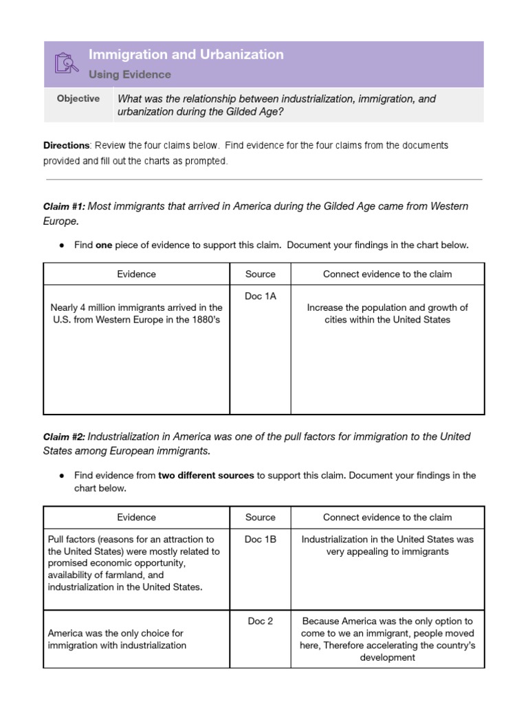 Immigration and Urbanization in the Gilded Age | PDF | Immigration ...