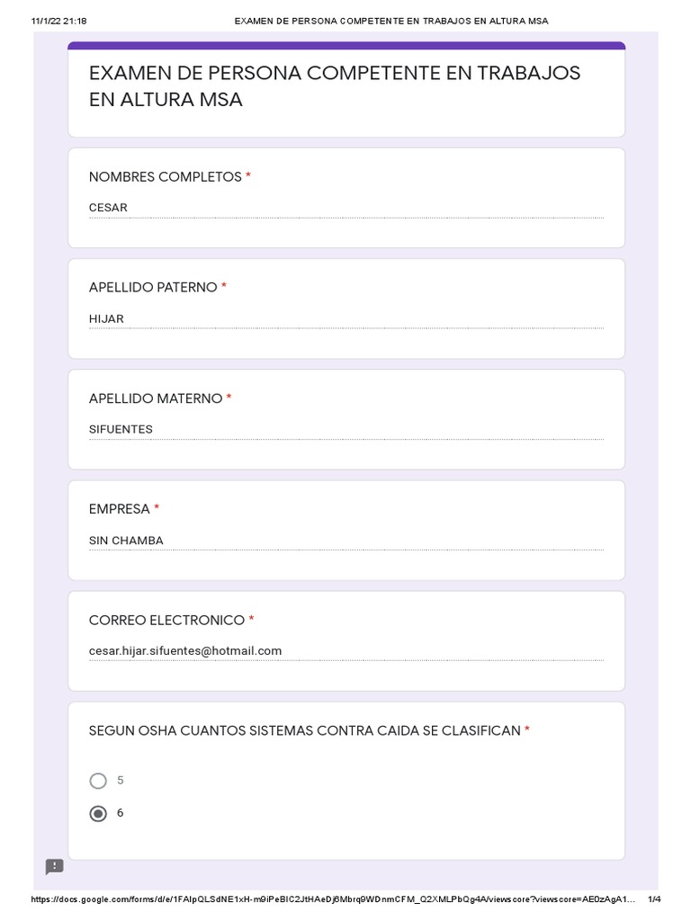 Examen de Persona Competente en Trabajos en Altura Msa | PDF