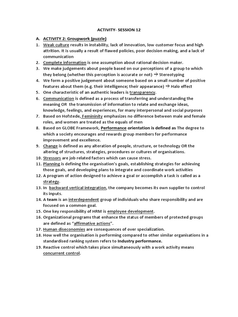 ACTIVITY SESSION 12 Key | Download Free PDF | Leadership | Strategic ...