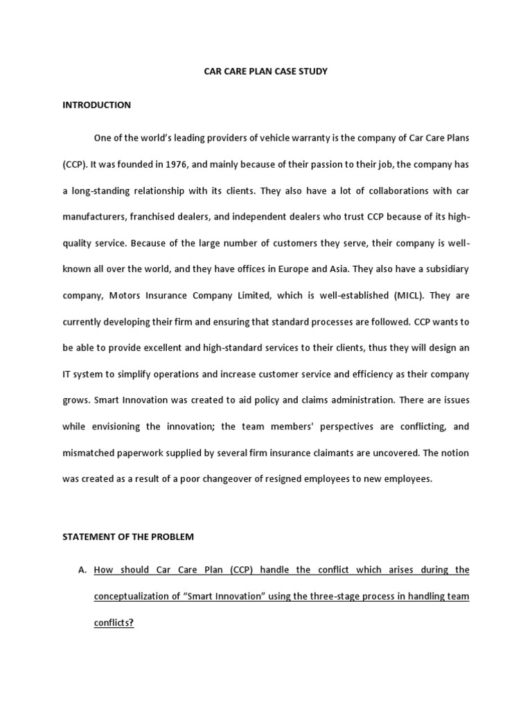 Car Care Plan Case Study | PDF | Innovation | Risk