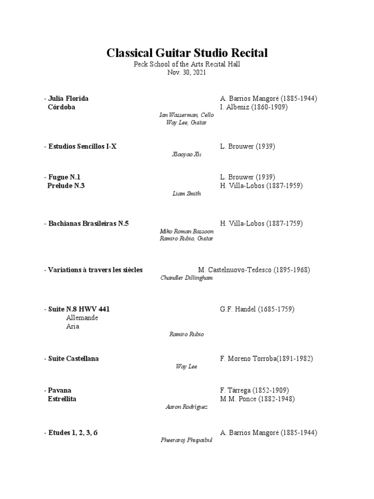 Classical Guitar Studio Recital | PDF | Music Theory | Classical ...