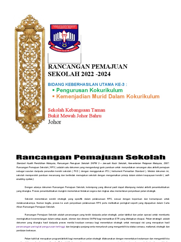 Contoh Rancangan Pemajuan Sekolah Pengurusan Kokurikulum 2020-2022 | PDF