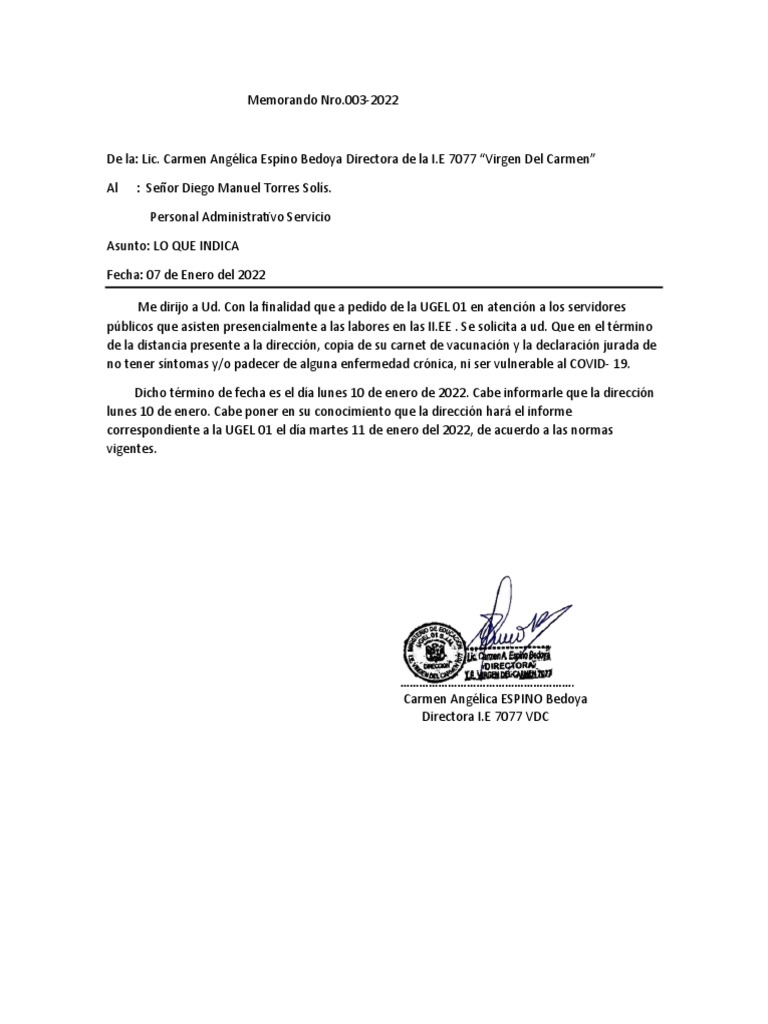 Memorando Nro 003-2022 Diego Torres | PDF