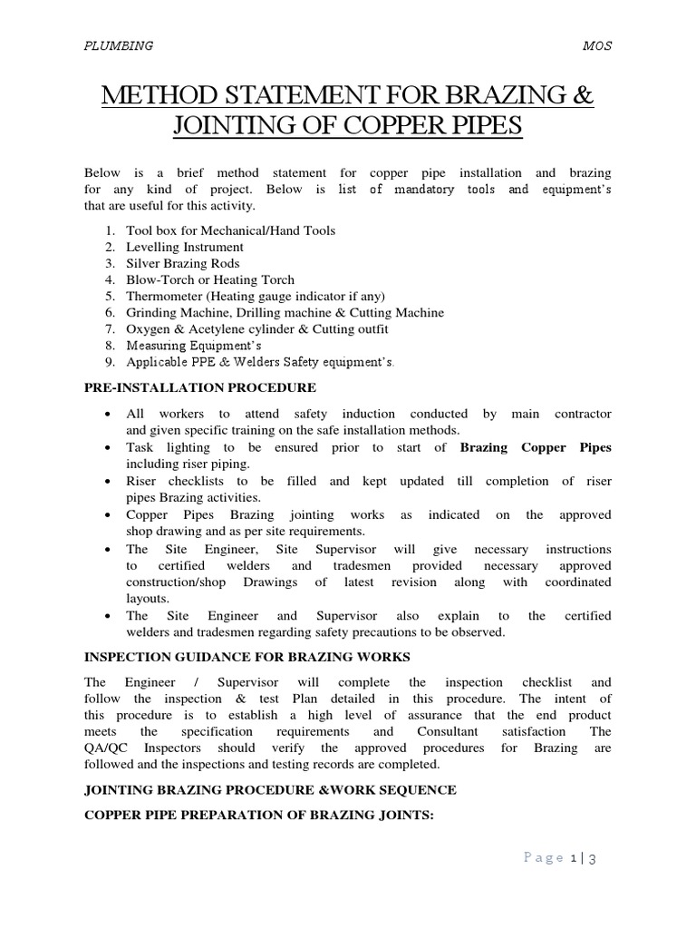Brazing and Jointing of Copper Pipes | PDF | Pipe (Fluid Conveyance ...