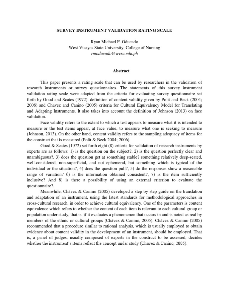 Survey Instrument Validation Scale Guide | PDF | Validity (Statistics ...