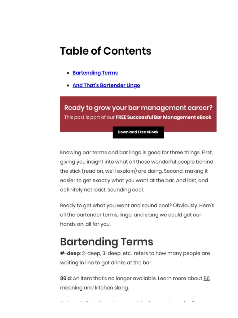 Bartending Terms and That's Bartender Lingo | PDF | Cocktails | Drink