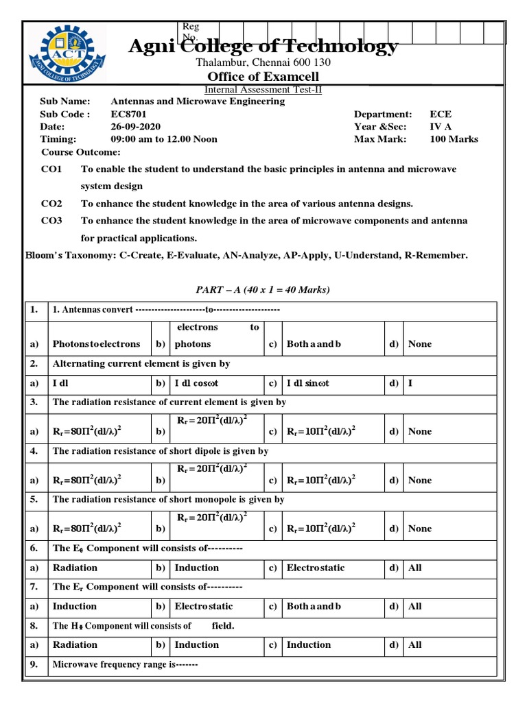IAT2 Question Paper AME | PDF | Antenna (Radio) | Information And ...