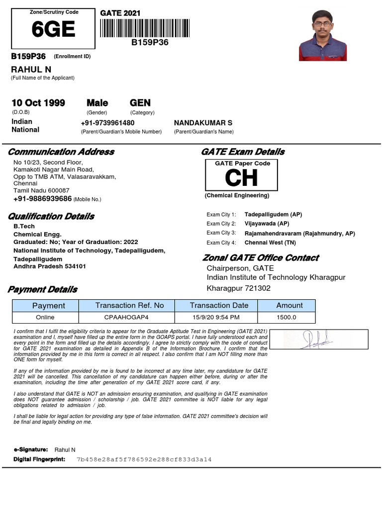 Gate 2021 Application Form | PDF
