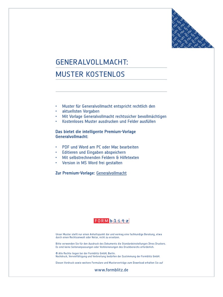 Generalvollmacht Zum Ausfuellen Kostenlos | PDF