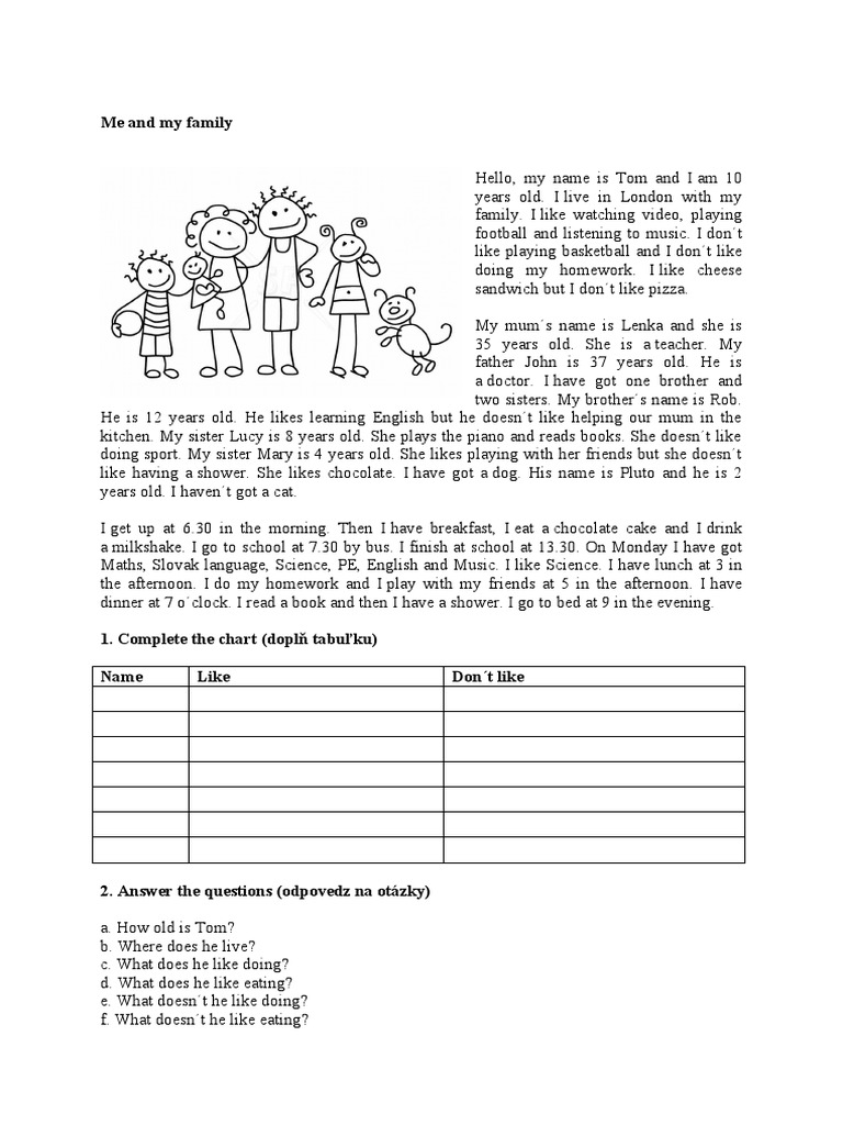 Me and My Family Reading Comprehension Exercises 66106 | PDF