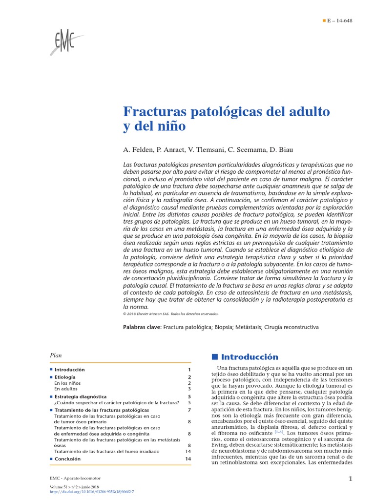 Fracturas Patológicas Del Adulto y Del Niño - 2018 | PDF | Cáncer | Hueso