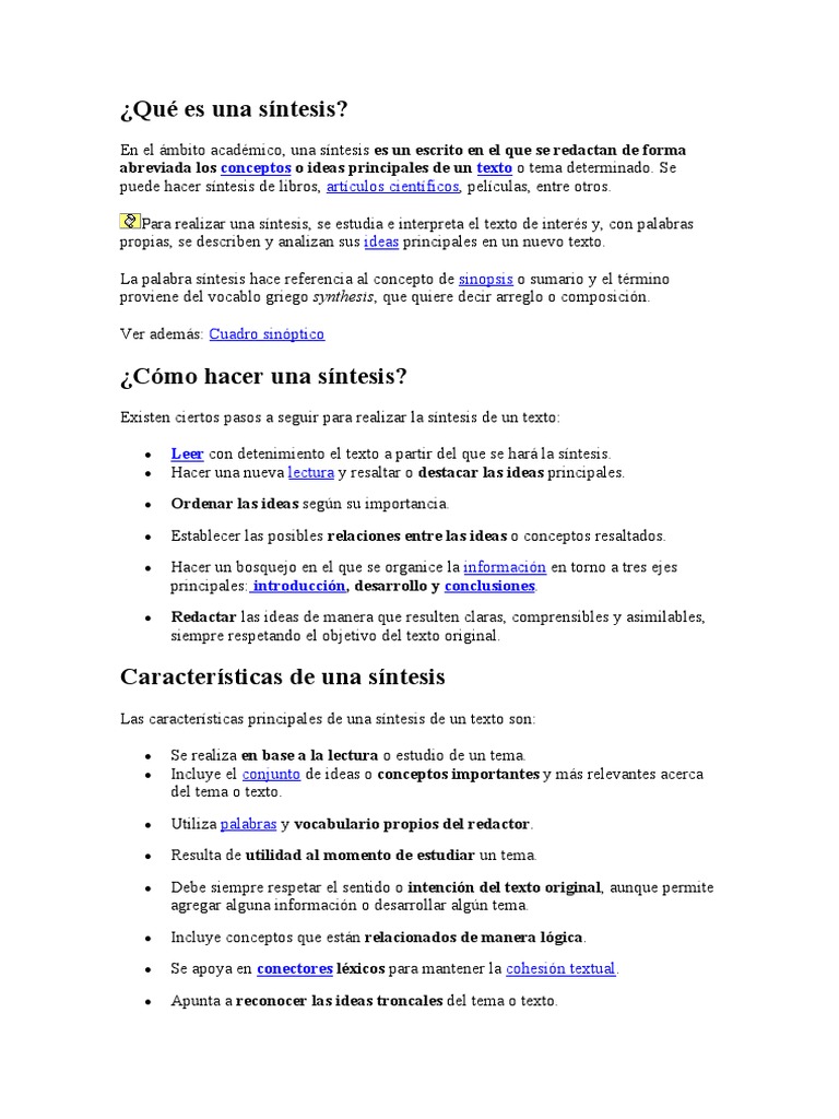 Qué Es Una Síntesis | PDF | Información | Palabra