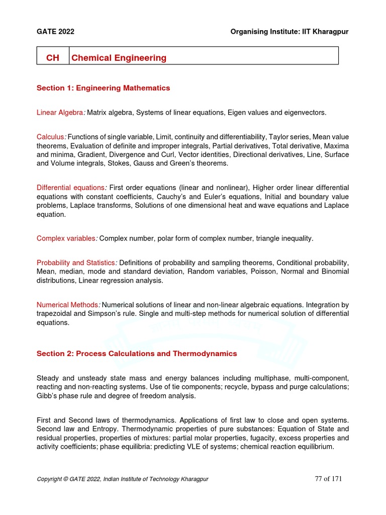 GATE 2022 Chemical Engineering Syllabus | PDF | Fluid Dynamics | Heat ...