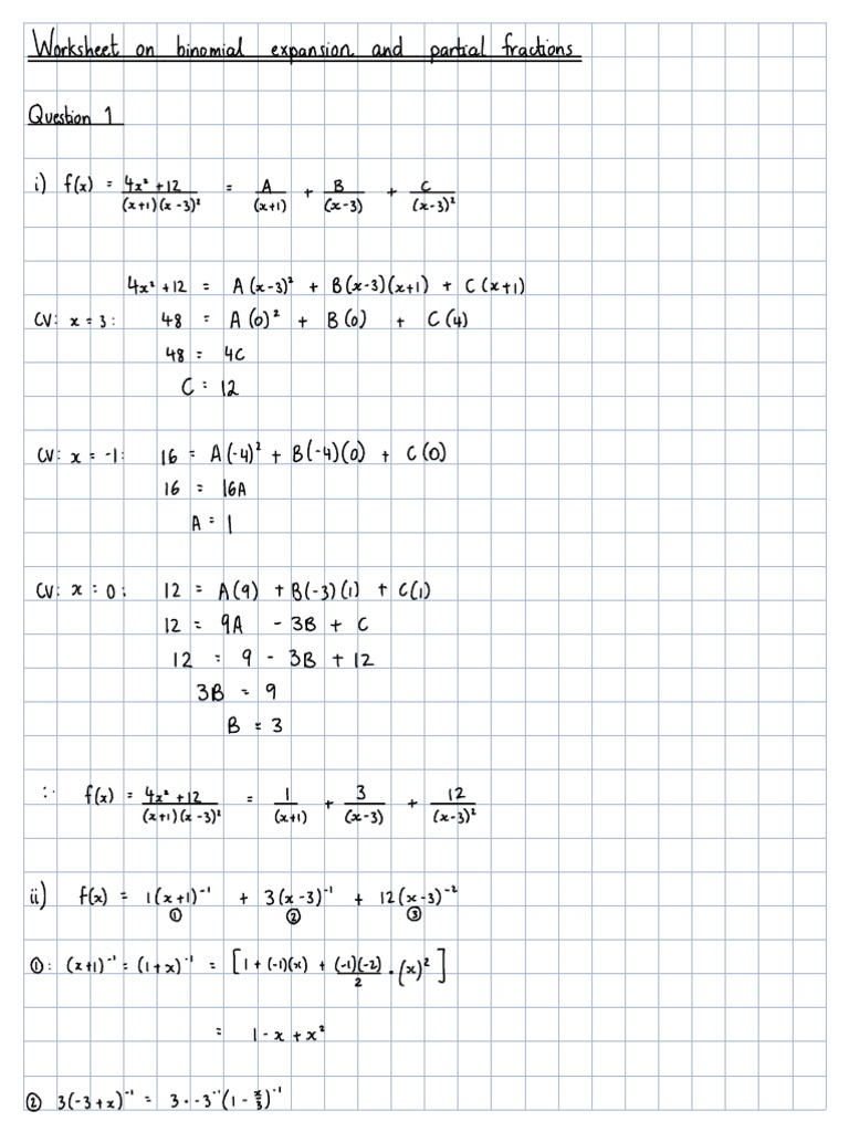 Binomial Expansion And Partial Fractions Wksht Pdf