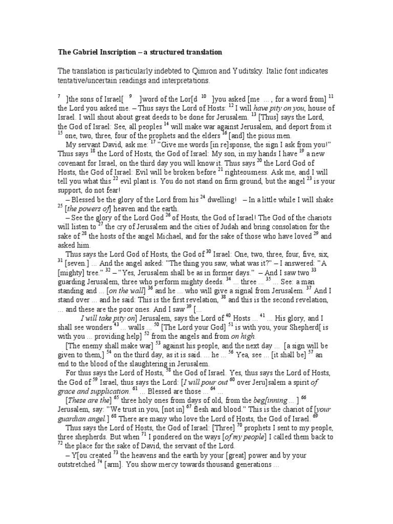Translation of the Gabriel Inscription | PDF | Names Of God In Judaism ...
