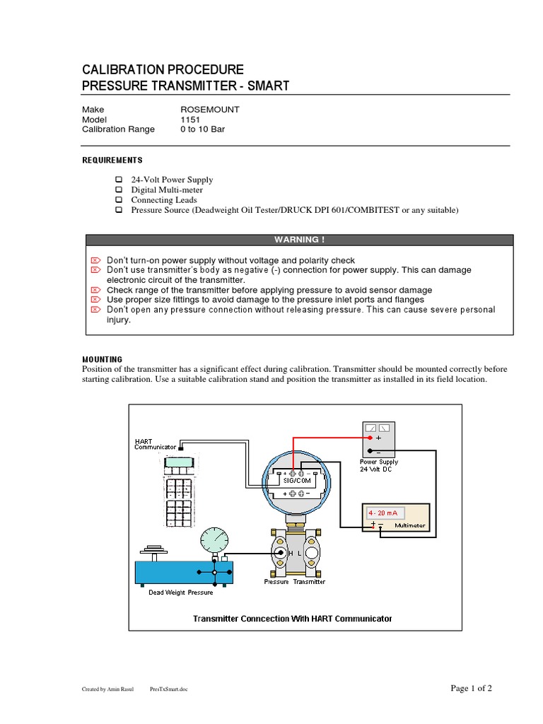 Rosemount 1151 Pressure Transmitter Calibration Procedure | PDF | Power ...